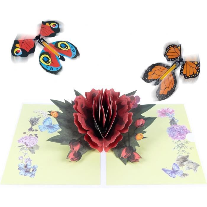 Carte Pop-Up en 3D avec Motif Fleurs - Avec Papillon Volant Pop-Up ...