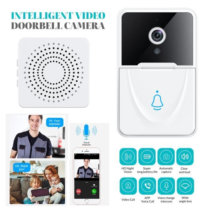 Sonnette sans Fil avec Caméra, Visiophone sans Fil avec Carillon,Audio ...
