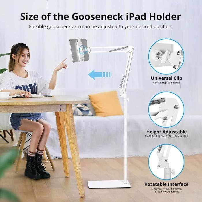 Support Ipad Réglable Sur Pied,Universel Métal Support Tablette De Lit ...