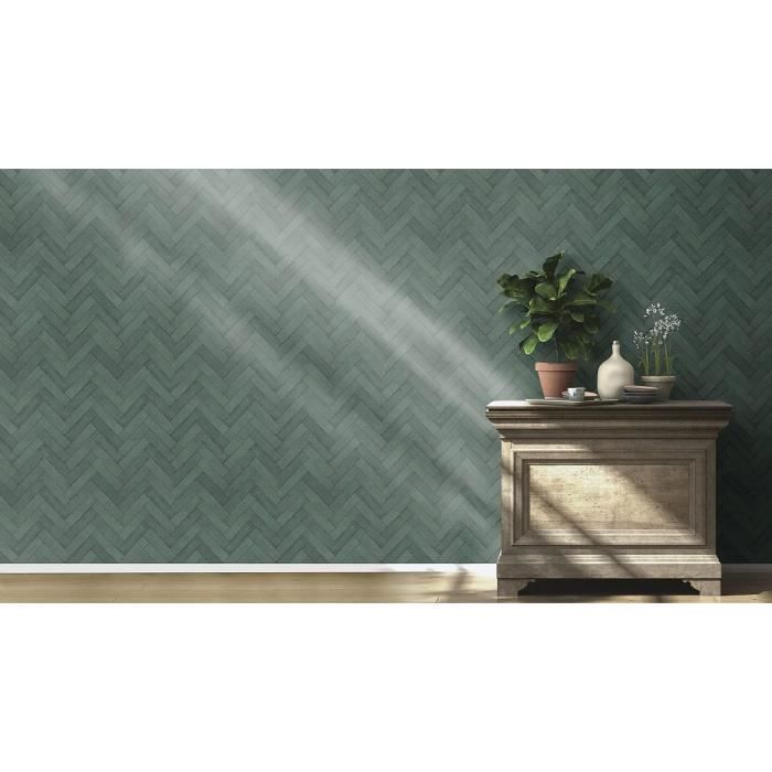 Factory V 499155 Papier Peint Intissé Vert Pétrole Avec Motif Chevrons ...