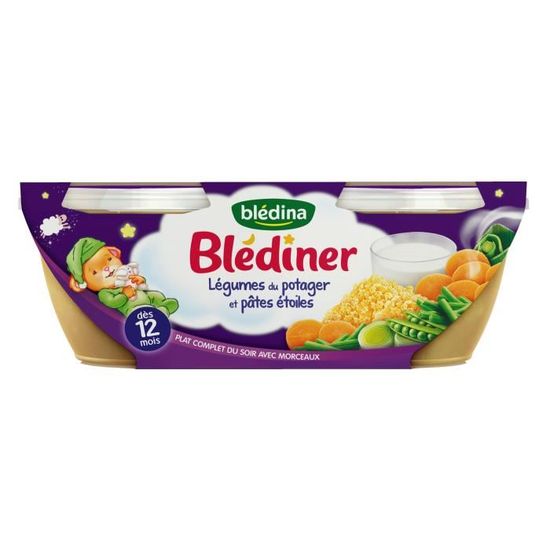 BLEDINA Blédîner Légumes du potager et pâtes étoiles - 2x200 g - Dès 12 ...