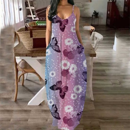 OS Womens Beach Pull Maxi Boho Sundress Ladies Loose Long Slip Dress ...