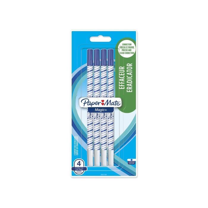 PAPER MATE by REYNOLDS Lot de 4 effaceurs Magic+ - Pointe fine - Bleu ...