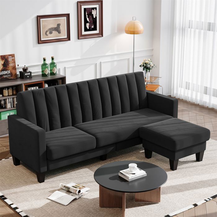 Canapé d'angle réversible 3 places en velours Noir,Canapé Scandinave ...