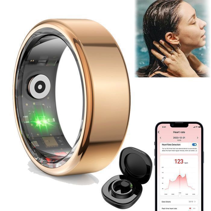 Bague Connectée Homme Femme, Smart Ring Intelligente Bluetooth Sommeil ...