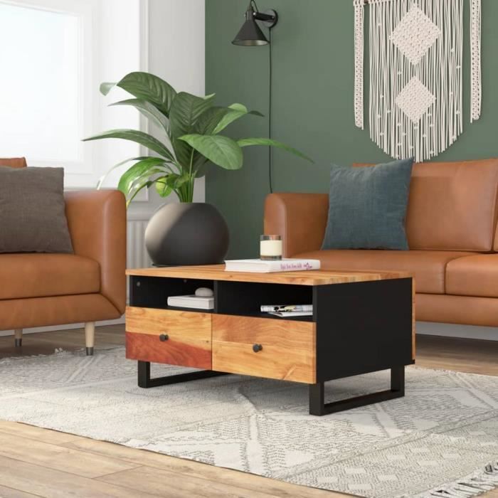 Akozon Table basse 80x54x40 cm Bois d'acacia solide et d'ingénierie ...