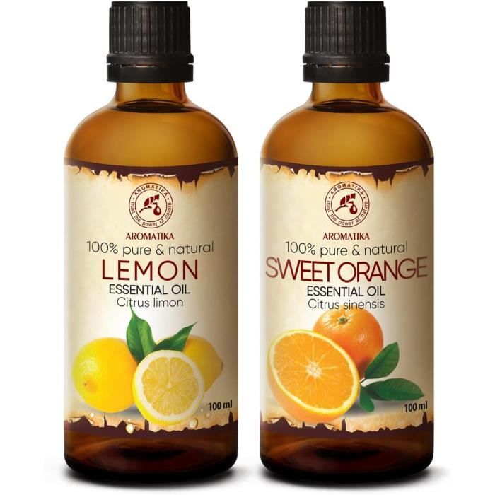 Ensemble Huiles Essentielles - Huile De Citron 100Ml & Huile Orange 100Ml - 100% Pure ...
