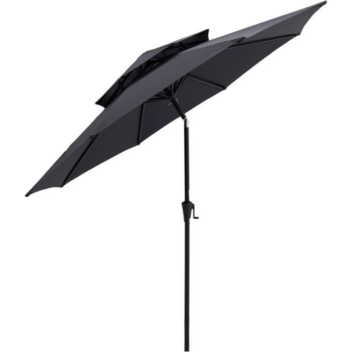 Parasol de Jardin Double Sommet,Parasol Inclinable 270cm avec Manivelle ...