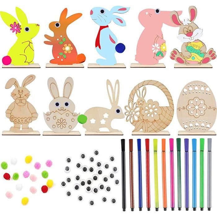 Décoration de Lapin de Pâques,56 pcs Lapins en Bois à Peindre,Ornements ...