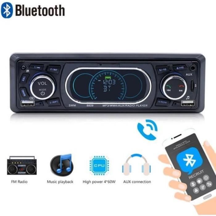 LETOUCH Autoradio Stéréo Mains Libres Bluetooth pour Radio FM USB SD AUX avec Télécommande ...