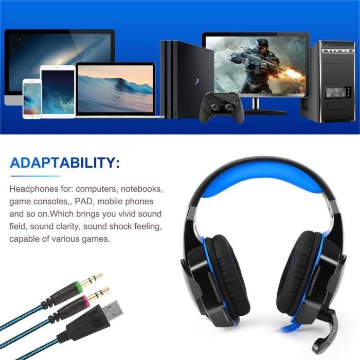 Micro-casque VersionTech EACH G2000 Casque Gaming Casque Gamer Headset ...