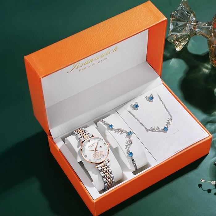 SHARPHY Coffret montre femme + collier + bracelets + boucles d'oreilles ...