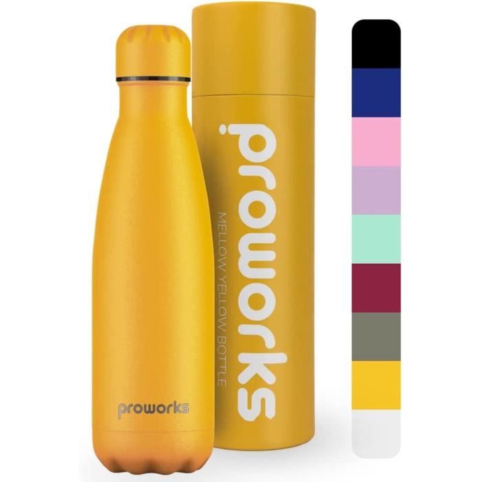 PROWORKS Bouteille d'eau Isotherme, sans BPA, Gourde INOX Reutilisable pour Maintien Chaud de 12 ...