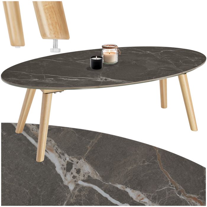 TECTAKE Table basse ovale Acerra 100x50x34,5 cm, effet marbre ...