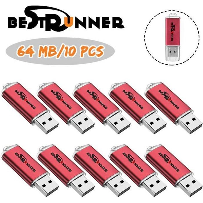 BESTRUNNER 10PCS 64MB 64MO CLE USB 2.0 Mémoire Flash Drive PC ROUGE ...