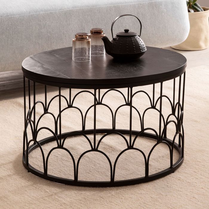 WOHNLING Table Basse Ronde Bois Massif 60x60x36 cm Petite Table de ...