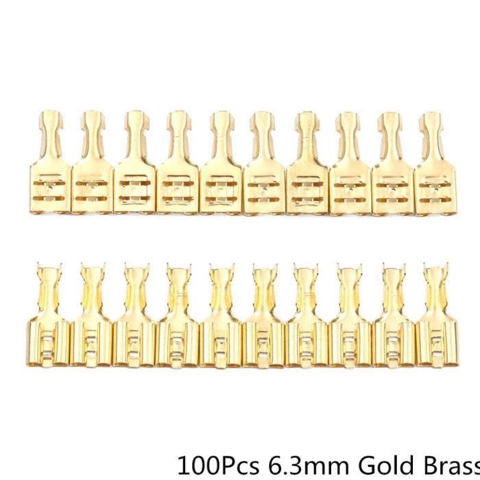 COSSE ELECTRIQUE,100 6.3mm Gold Brass--Connecteur de borne à sertir femelle 200-2.8-4.8mm, 6.3 ...