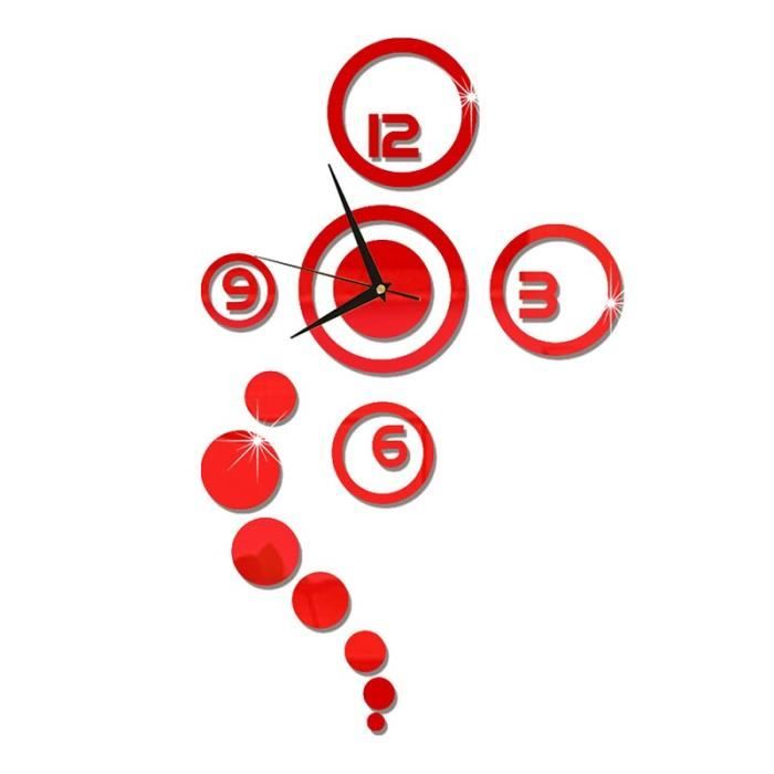 Horloge,Rouge--Horloge murale à Quartz 3D bricolage nouveauté ...