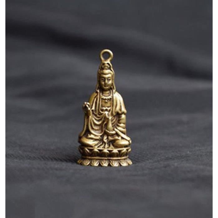 STATUETTE,--Petit pendentif bouddha en laiton pur chinois, Guan Yin, Bodhisattva, fleur de Lotus ...