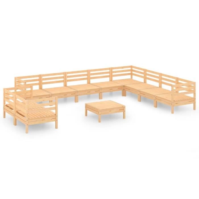 Salon de jardin 11 pcs Bois de pin massif - table 63,5x63,5x28,5 cm ...