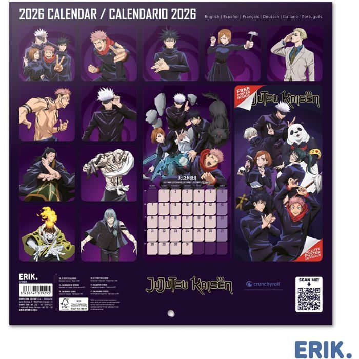 Calendrier mural 2026 Jujutsu Kaisen mensuel idéal cadeau espace notes ...