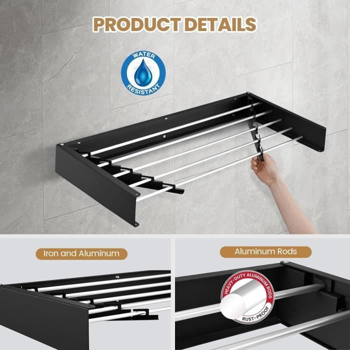 Séchoir À Linge Mural Étendoir À Linge À Suspendre Rétractable Sèche ...