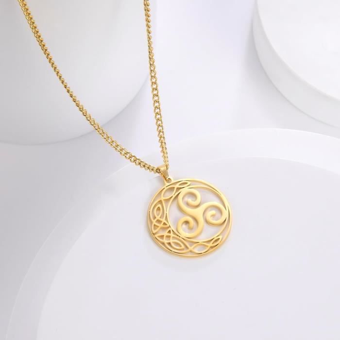 Collier Avec Pendentif Rond En Forme De Nœud Celtique - Triple Spirale ...
