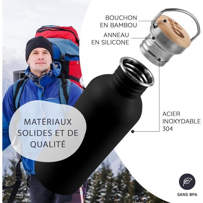 Gourde Inox 1L, Gourde Sport Noire, Bouteille D'Eau Non-Isotherme ...