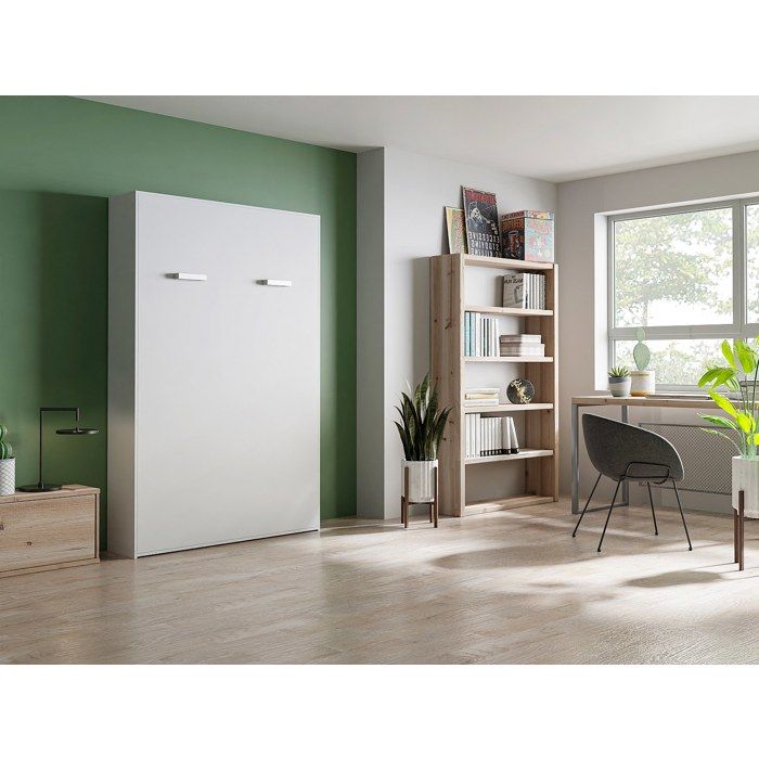 Lit escamotable 140 x 200 cm - Ouverture verticale manuelle - Blanc ...