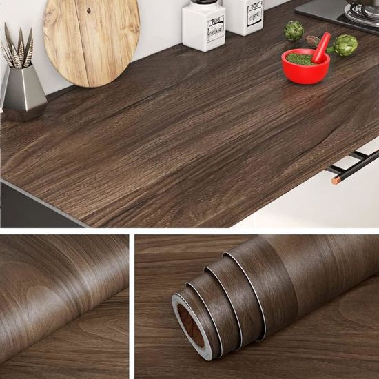 Papier Adhesif pour Meuble Bois Marron Rouleau Adhesif Decoratif ...
