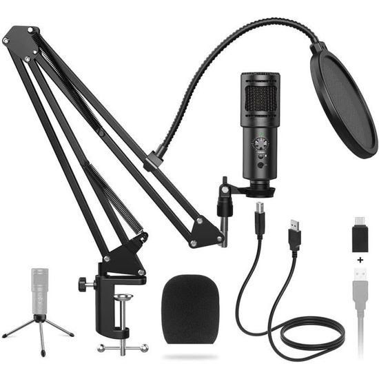 KulfP Microphone USB avec Pied Micro à Condensateur Enregistrement ...