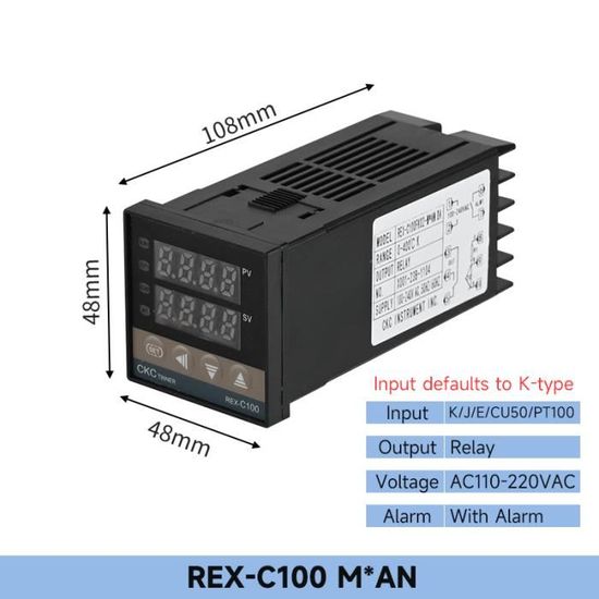 Thermostat d'ambiance,Contrôleur de température PID REX-C100 Affichage numérique ThermoandreSSR ...