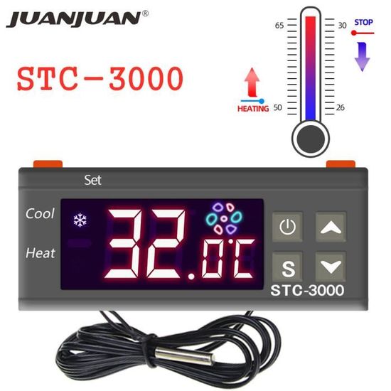 STC-3000 - Thermostat numérique, micro-ordinateur, contrôleur de température pour réfrigération ...