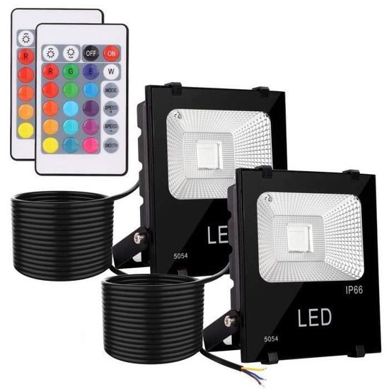 NetBoat Projecteurs LED RGB 30W Extérieur 16 Couleurs 8 Modes Multicolore IP66 Etanche Avec ...