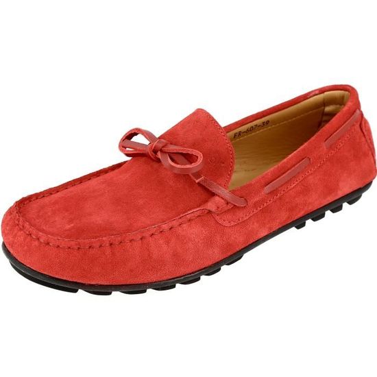 Mocassin garçon en cuir Véritable Rouge daim 607 - Belym Rouge ...