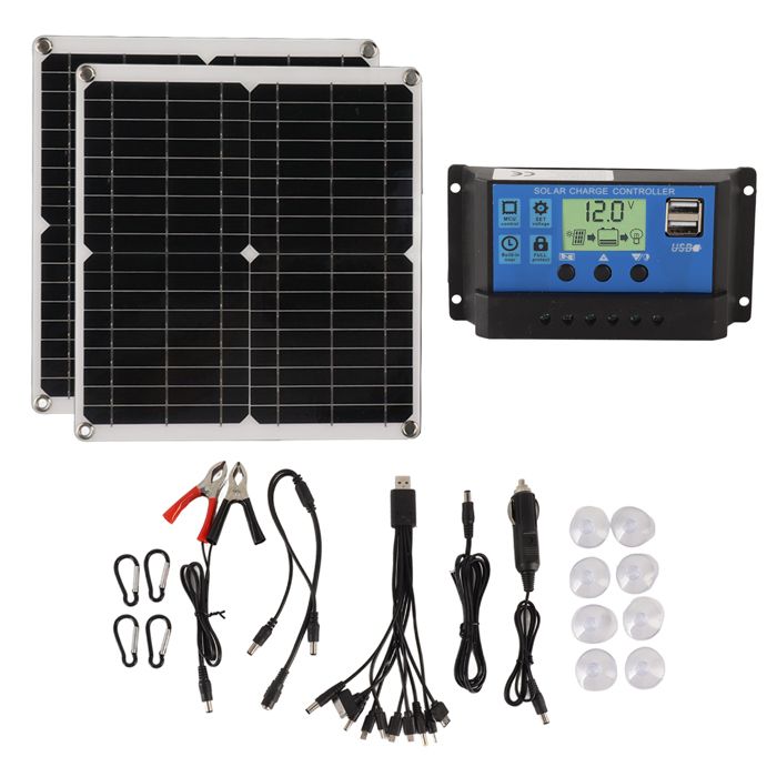 Kit de panneaux solaires 50W, 60A, contrôleur de Charge solaire, ensemble avec 2 sorties USB ...
