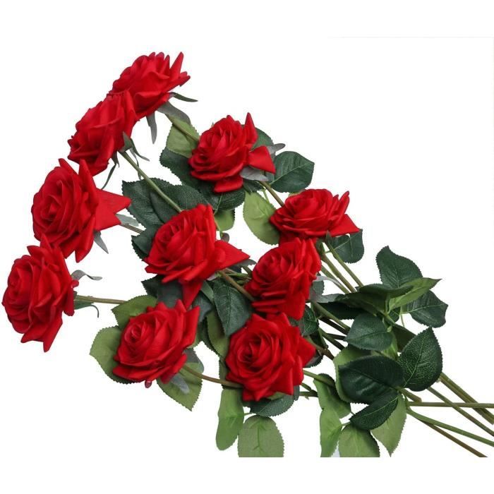 LOKHOM Lot de 10 Rose Fleurs Artificielles Roses pour Bouquet de ...