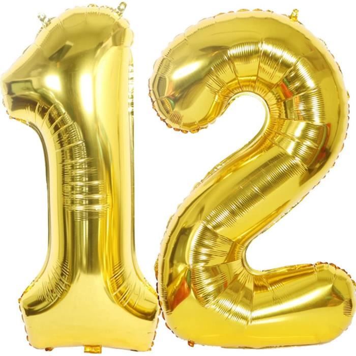 Ballon Anniversaire 12 Ans Or, 100 Cm Ballon Chiffre Numéro 12 ...
