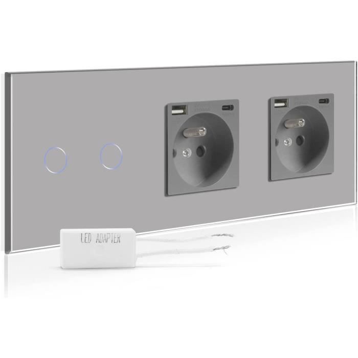 LI-Interrupteur Variateur avec Double Prise Murale USB et 1 Type C,Or 2 ...