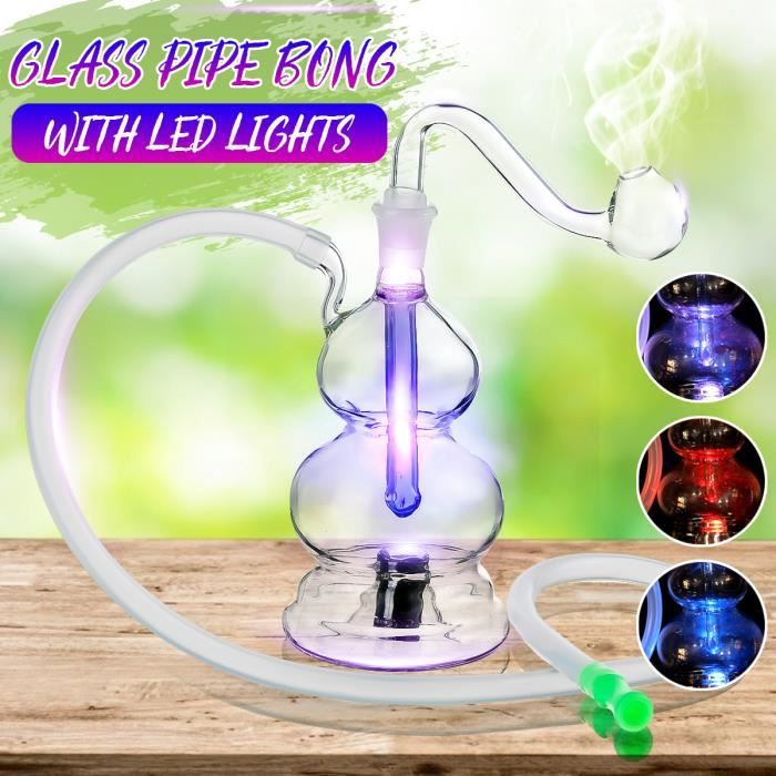 LED Narguilé Pipe Eau Fumer Pipes Bong Verre Pipe Bouteille Lumières ...