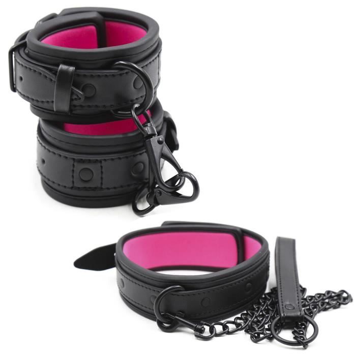 Menottes sexy,Ensemble de manchettes,chevilles et collier de cou en ...