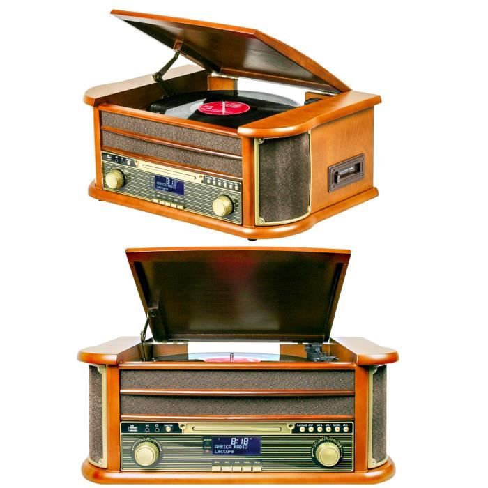 Platine Disque Vinyle - Vintage - Bois - Bluetooth - FM - USB - Lecteur ...