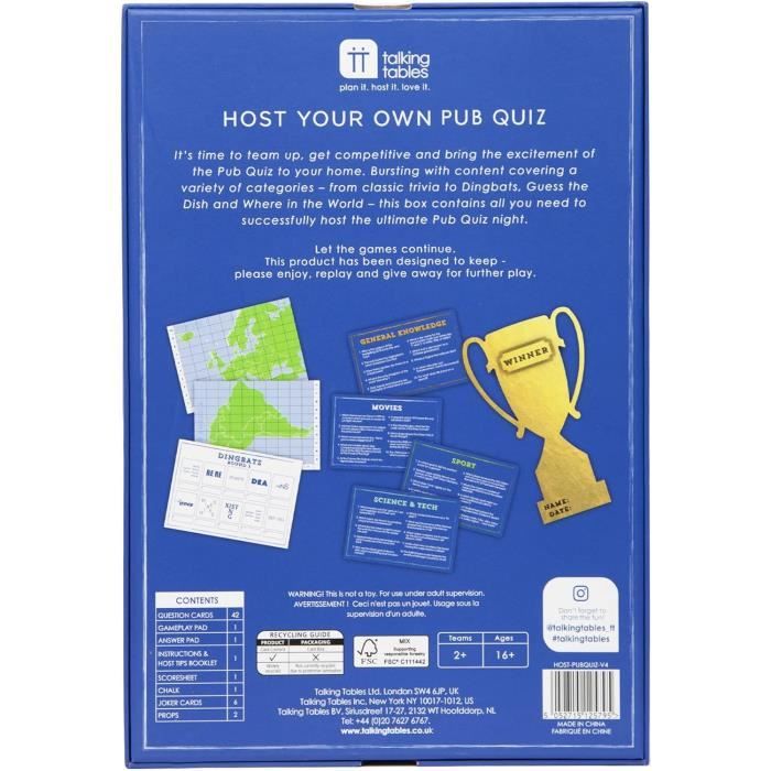 Jeu de quiz Talking Tables - Quiz de pub et de culture générale ...