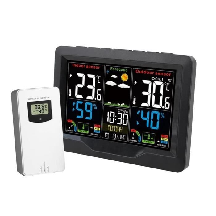 Station Météorologique Sans Fil Avec Capteur Extérieur,3 Luminosité Réglable, Horloge Radio Dcf ...