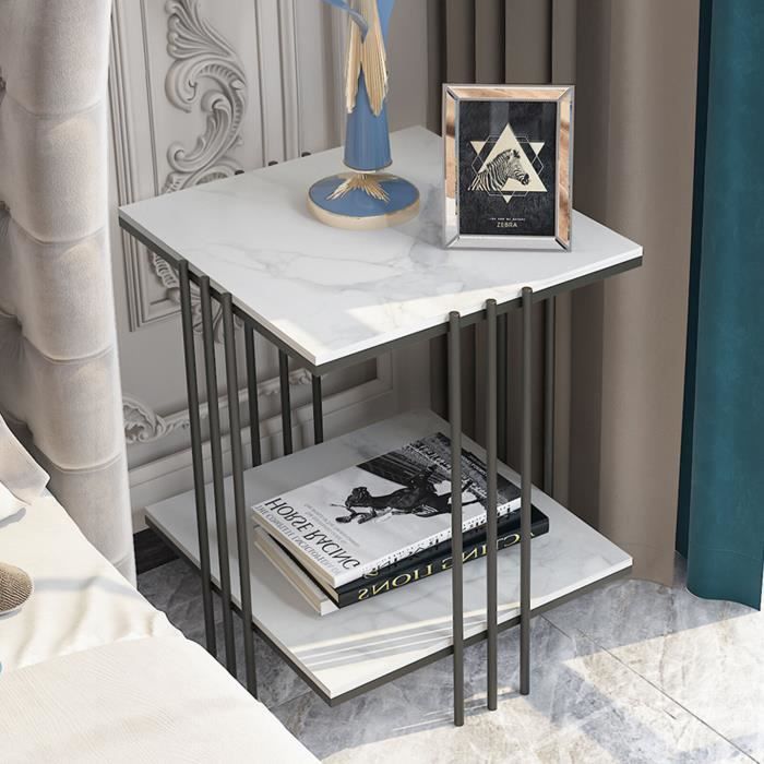 Table d'appoint UNHO en pierre frittée et cadre doré - 44.5x44.5x55.5cm ...