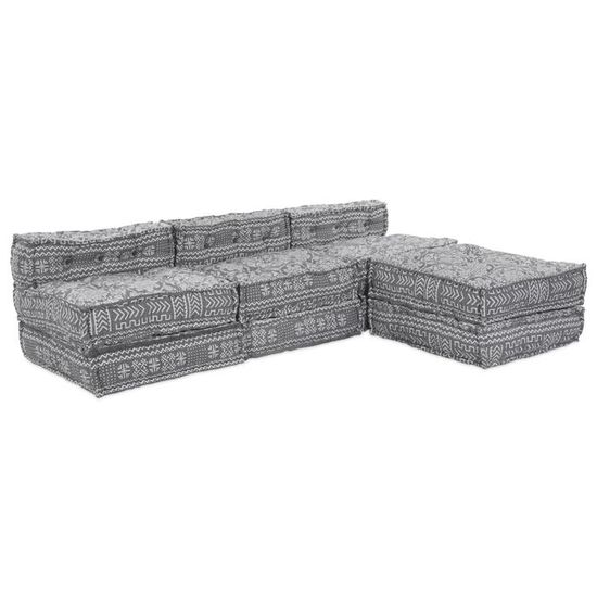 Moderne Sofa poof modulable convertible 4 places en tissu gris clair ...