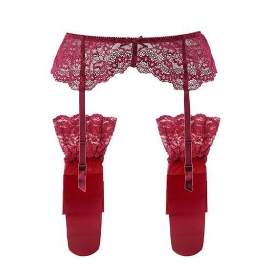 Vin rouge - XXL - Ceinture jarretelles en dentelle pour femmes, Sexy ...