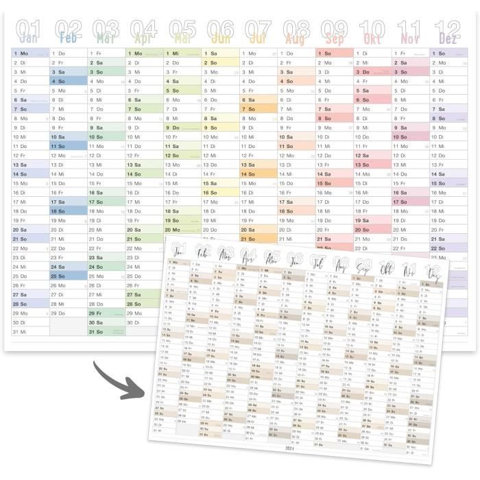 Calendrier mural XL 2024 - Format A1 - Pastel ou beige - Avec ...
