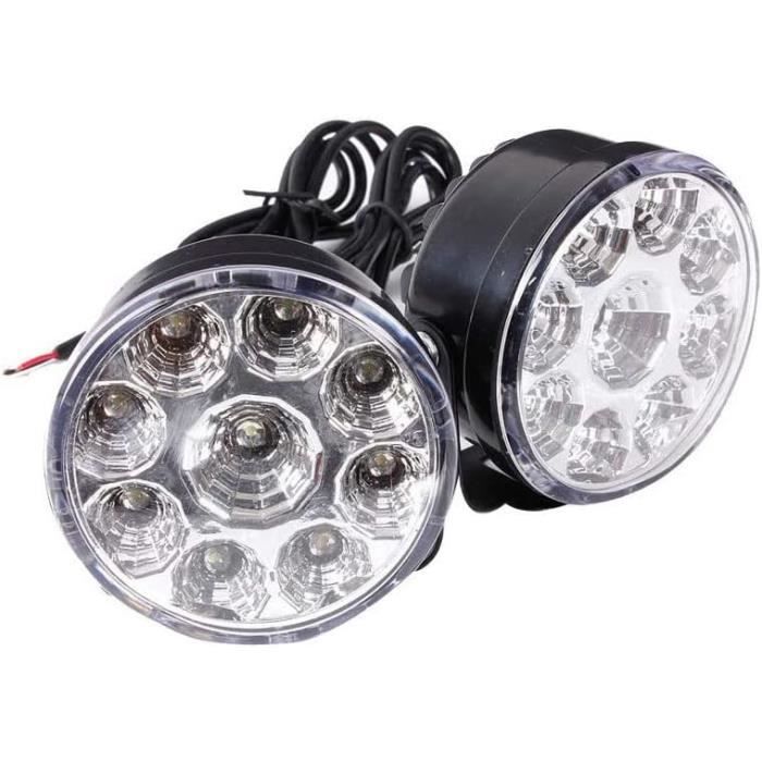 Lot de 2 feux de circulation diurnes ronds 12 V 4,5 W 9 LED Blanc BANDE ...