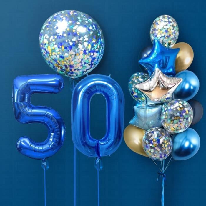 Ballon Anniversaire Garçon 50 Ans Bleu, Deco Anniversaire 50 An Garcon ...